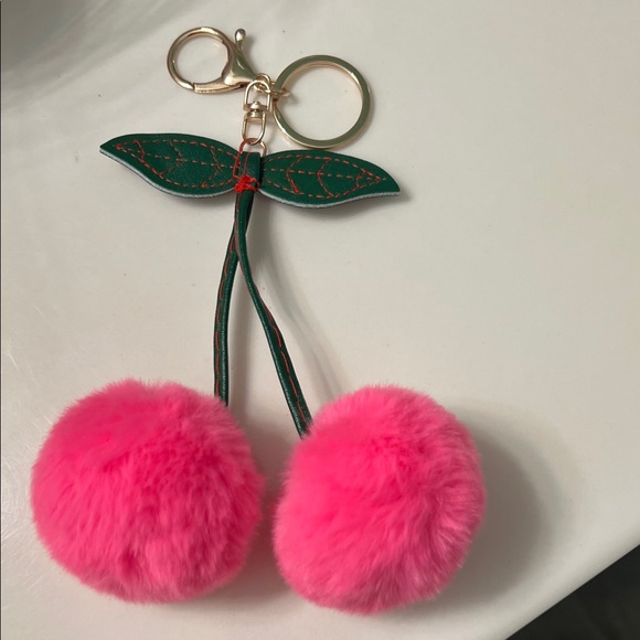 Accessories | Pink Fuzzy Cherry Keychain | Poshmark